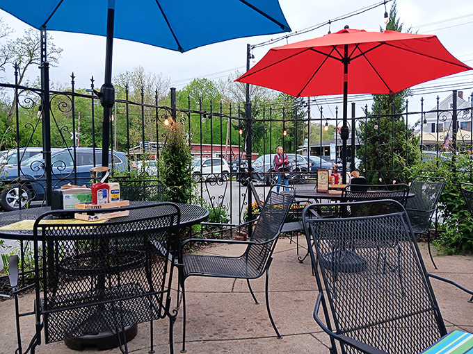 The outdoor patio at Fisher's&mdash;where fresh air enhances appetite and conversation flows as freely as the drinks. A perfect spot for Ohio's fleeting perfect weather.