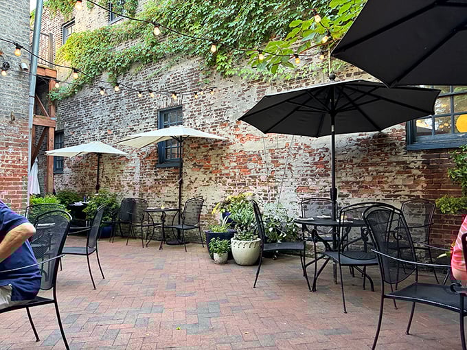 The brick-walled patio offers a secret garden escape from Baltimore's bustle &ndash; the perfect setting for seafood-induced happiness under string lights. 