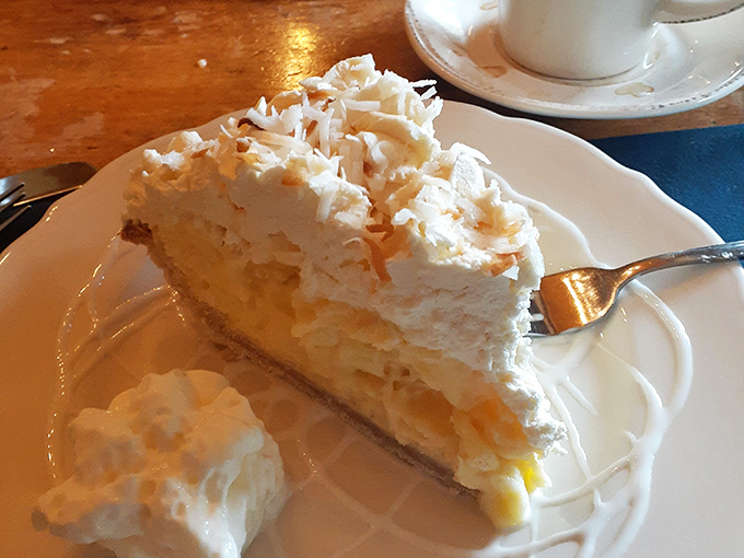 Cloud-like whipped cream crowns a slice of pie that makes you wonder why we ever bothered inventing other desserts in the first place.