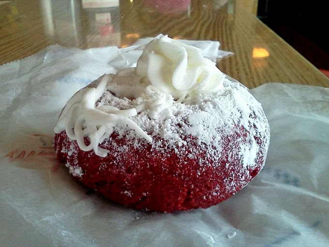 Red velvet, the formal wear of the donut world. Dressed to impress with cream cheese frosting as its perfect accessory.