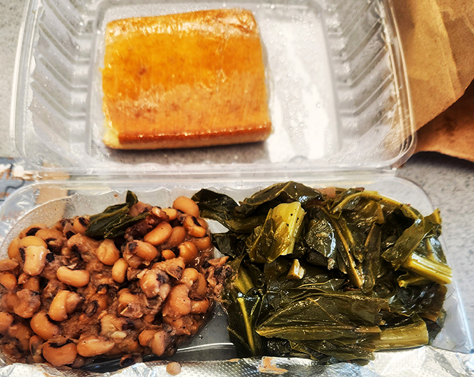 Soul food sides that make you question why they're called "sides" at all. That cornbread could easily be the main event in lesser establishments.