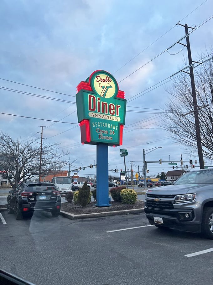 That roadside sign doesn't just advertise&mdash;it announces "salvation for the hungry" 24 hours a day. A lighthouse for those navigating the seas of hunger.