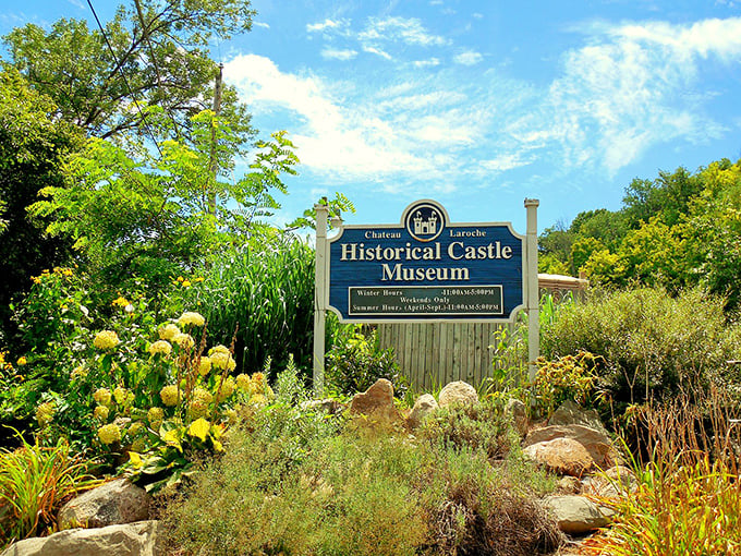 The welcoming sign stands amid native wildflowers, promising visitors an extraordinary journey from suburban Ohio to medieval Europe&mdash;no passport required.