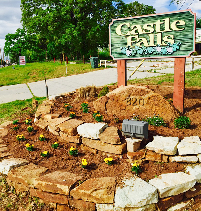 The roadside sign promises adventure ahead, like finding Excalibur but instead discovering exceptional schnitzel and strudel.