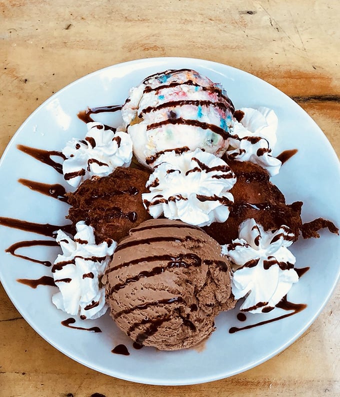 A dessert that doesn't take itself too seriously&mdash;just like vacation should be. Ice cream, whipped cream, and chocolate drizzle create the perfect sweet finale.