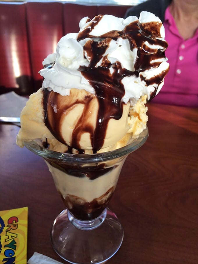 Ice cream architecture that defies both gravity and restraint. A towering testament to the fact that dessert is always a good idea.
