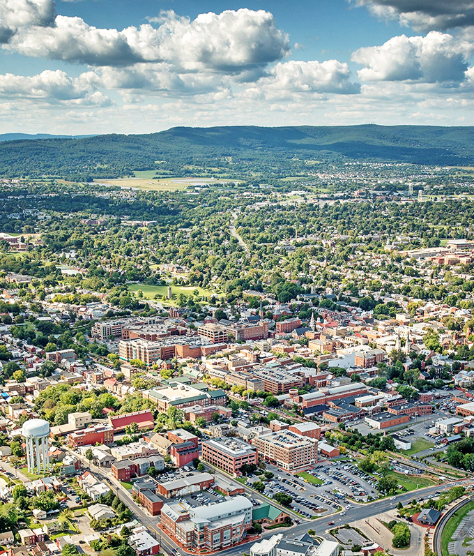 From above, Frederick reveals itself as a perfect blend of urban charm and rural splendor, like a miniature model of ideal American living.