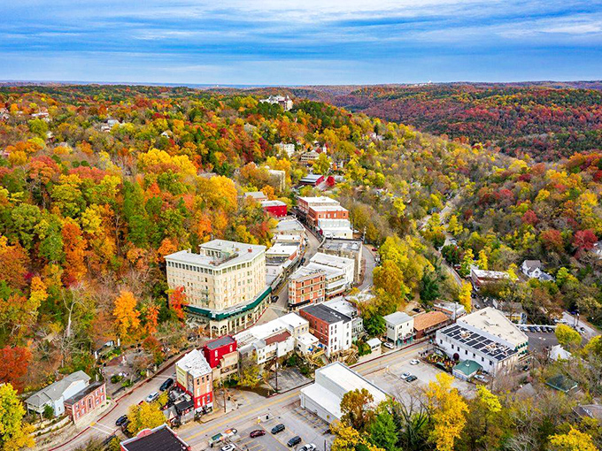 Autumn transforms Eureka Springs into nature's own kaleidoscope. The town nestled among these hills looks like a miniature movie set.
