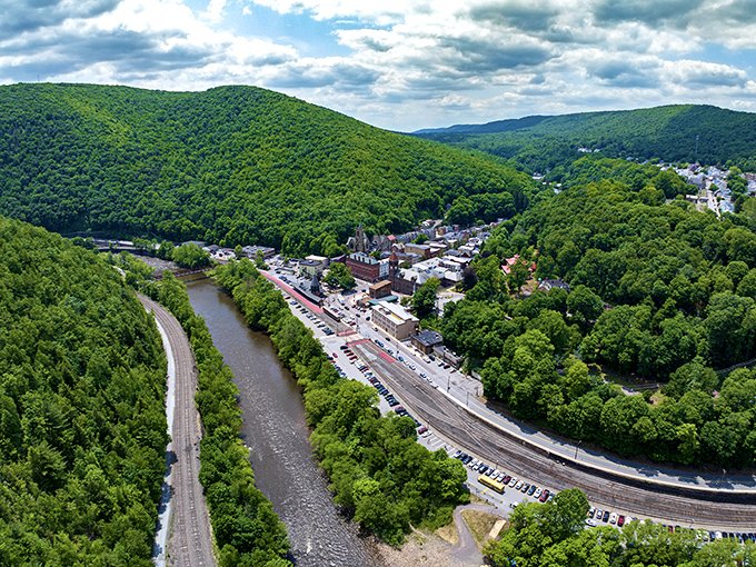 Nestled between mountains with the Lehigh River as its ribbon, Jim Thorpe unfolds like nature's perfect gift box of history, adventure, and small-town charm.