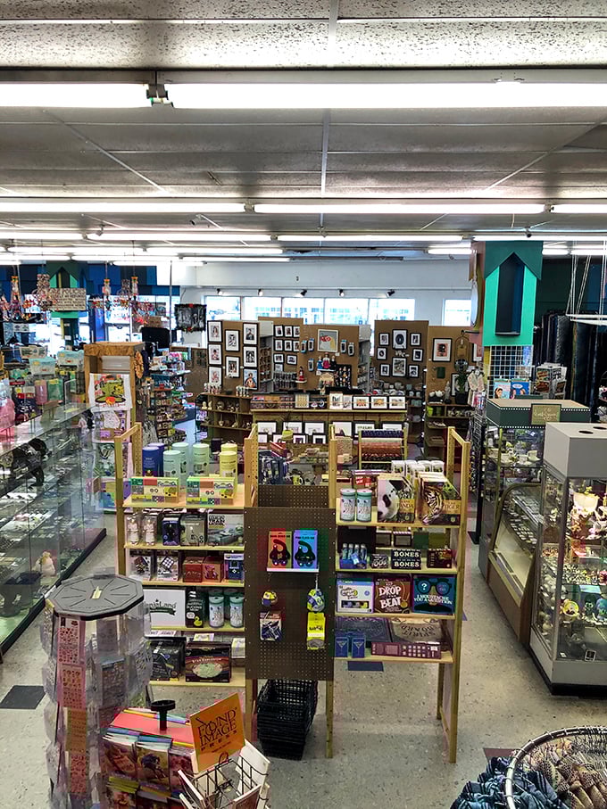 A bird's-eye view of organized chaos. Like looking down at a miniature city where every building sells something you didn't know you needed.