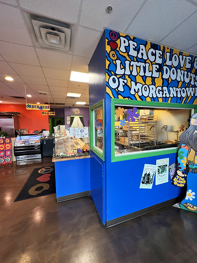 The blue and yellow psychedelic sign announces you've arrived at the promised land&mdash;where peace, love, and carbs unite in delicious harmony.