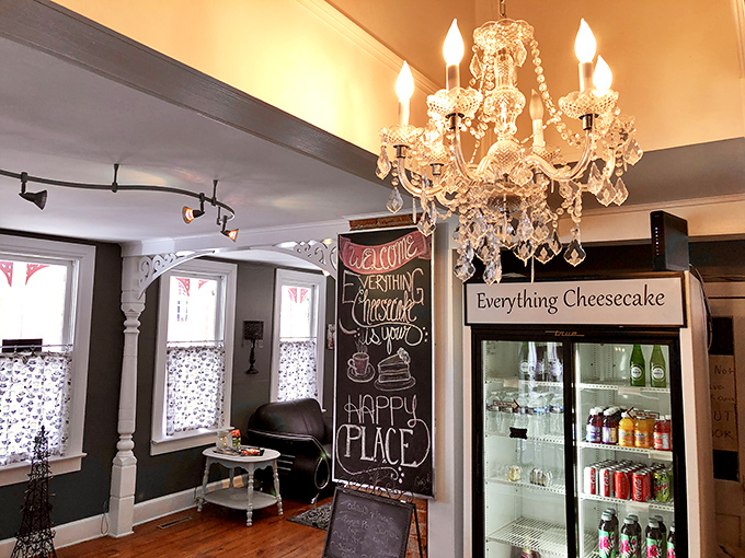 Crystal chandelier meets chalkboard menu &ndash; the elegant-yet-approachable vibe tells you they take cheesecake seriously, but not themselves.