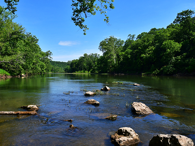 The Meramec River reveals itself in peaceful stretches perfect for reflection&mdash;both the watery kind and the "what am I doing with my life" variety.