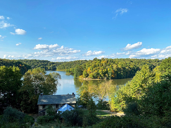 The historic Kennedy Stone House watches over Salt Fork's waters like a sentinel from another era. Some views never get old.