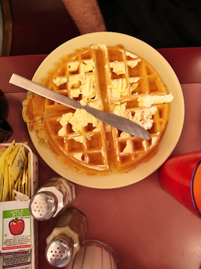 Waffle perfection with butter melting into every square&mdash;the kind of breakfast that makes you seriously reconsider your relationship with cereal.