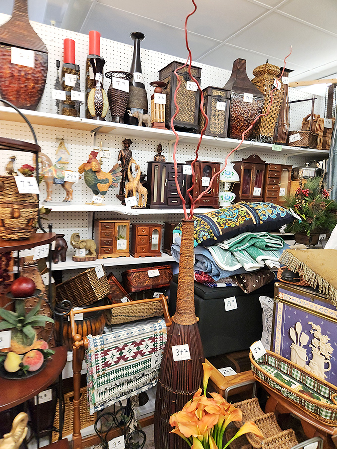 Textiles, baskets, and decorative vessels create a tactile paradise where everything begs to be touched despite those "Do Not Touch" signs.