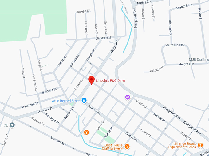 16 lincoln's p&g diner map