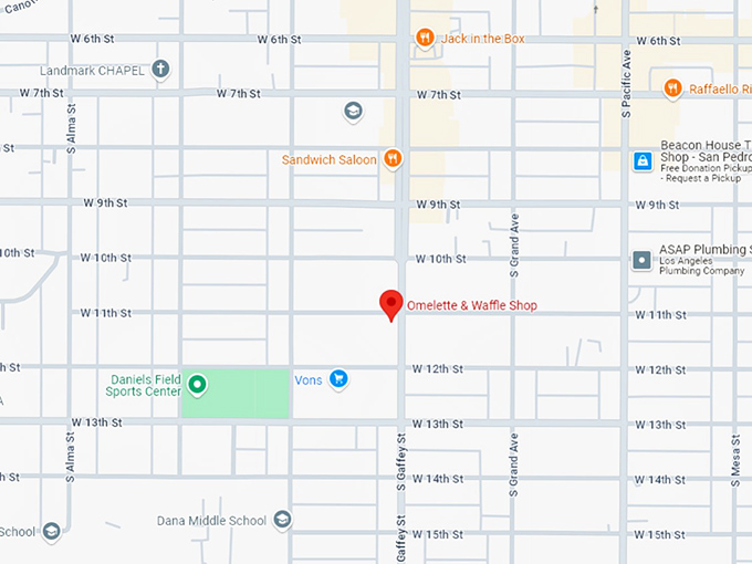 16 omelette & waffle shop map