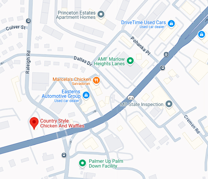16. country style chicken and waffles map