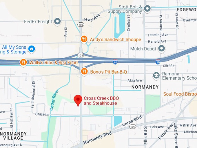 16. cross creek bbq and steakhouse map