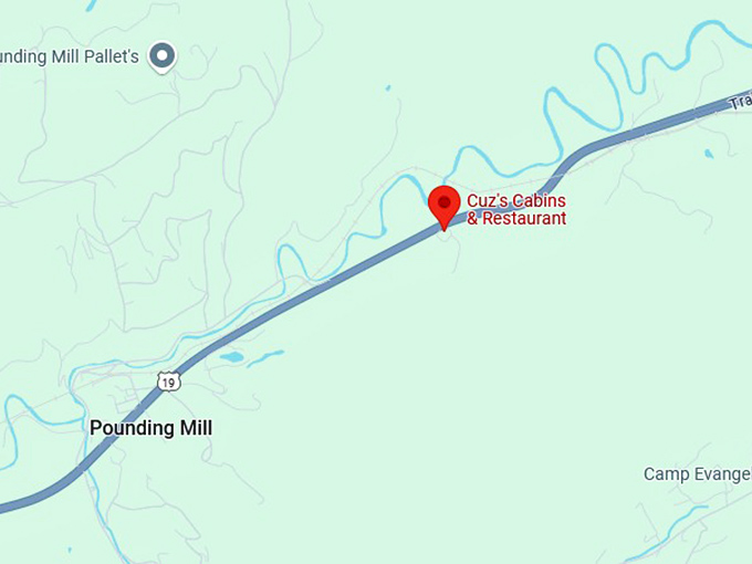 16. cuz's cabins & restaurant map
