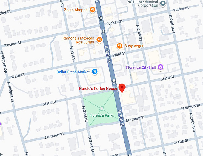 16. harold's koffee house map