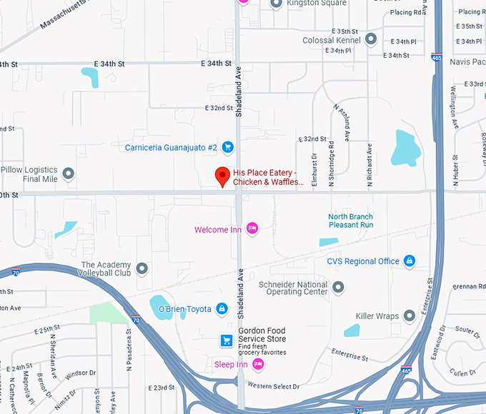 16. his place eatery chicken & waffles, bbq & soul food map