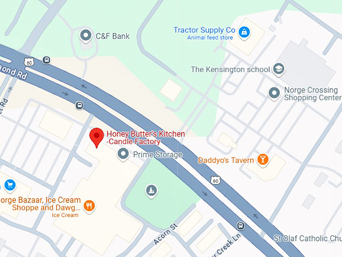 16. honey butter's kitchen candle factory map