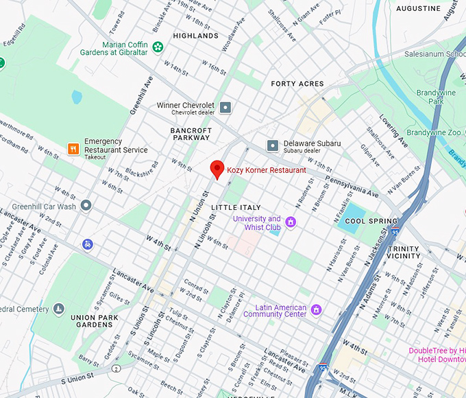 16. kozy korner restaurant map