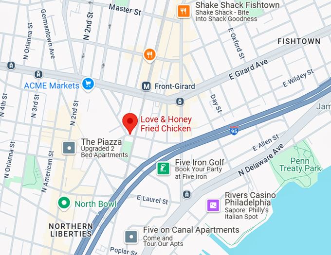 16. love & honey fried chicken map