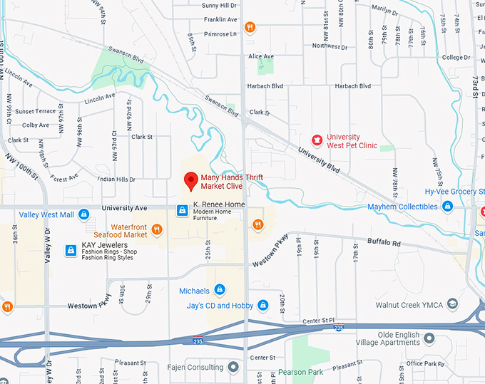 16. many hands thrift market clive map