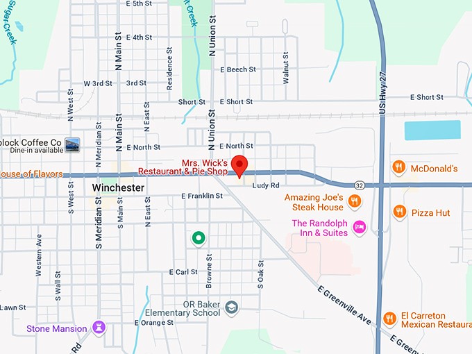 16. mrs. wick's restaurant & pie shop map