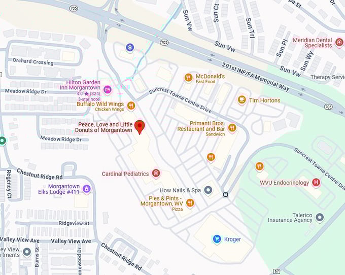 16. peace, love and little donuts of morgantown map