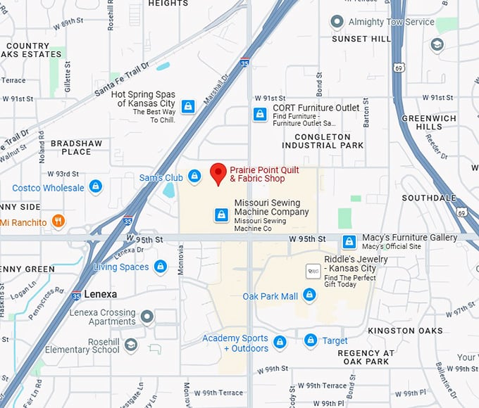 16. prairie point quilt & fabric shop map