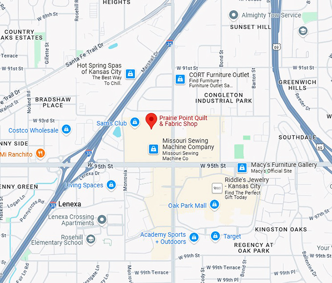 16. prairie point quilt & fabric shop map