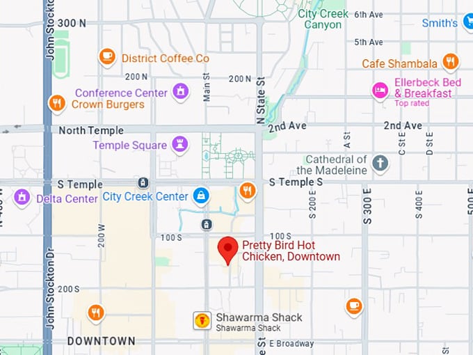 16. pretty bird hot chicken, downtown map