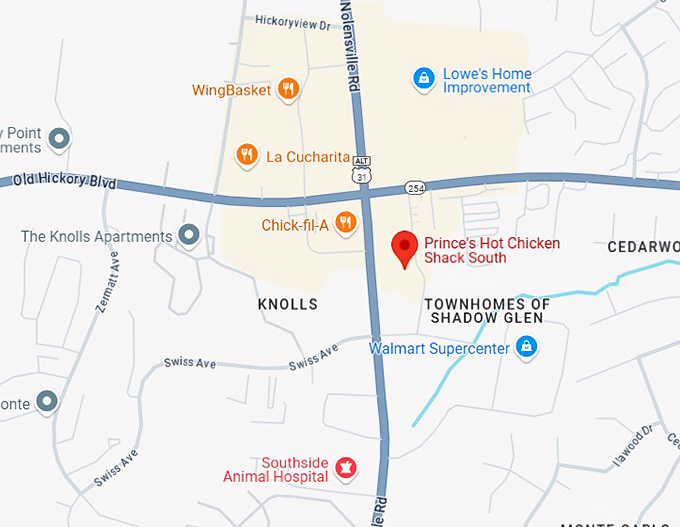 16. prince's hot chicken shack south map