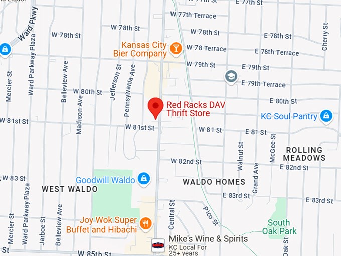 16. red racks thrift store (8026 wornall rd) map