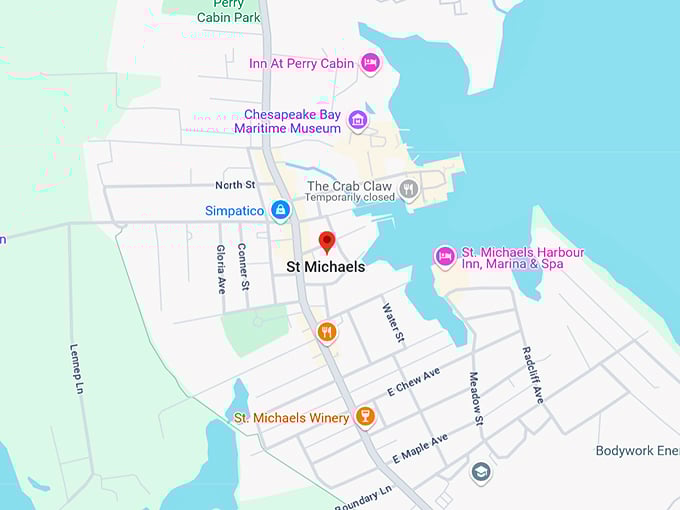 16. st. michaels (restaurant to mention the crab claw restaurant) map