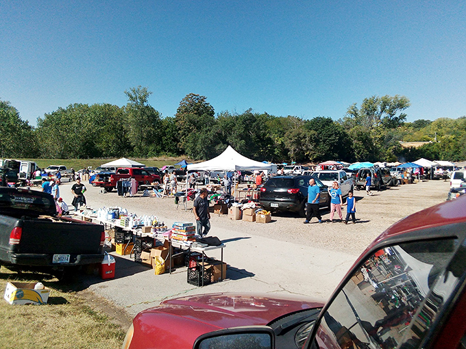 Weekend treasure hunters navigate a sea of pop-up tents at Boulevard Swap 'n' Shop, where one person's castoffs become another's conversation pieces.