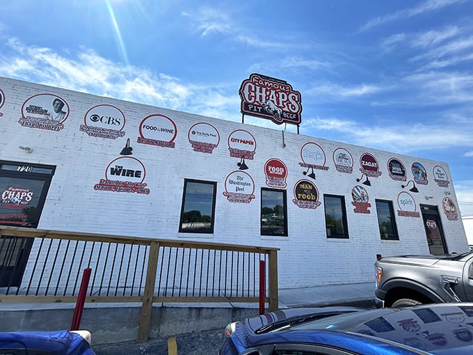Chaps Pit Beef: The white brick wall covered in award badges tells you everything &ndash; this place has earned its BBQ stripes!