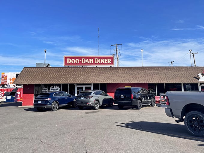 The Doo-Dah Diner's retro red exterior &ndash; where Wichita locals line up like it's giving away winning lottery tickets.