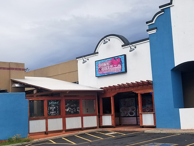 Down N Dirty's blue facade promises coastal vibes in the desert&mdash;like finding a beach party in your neighbor's backyard.