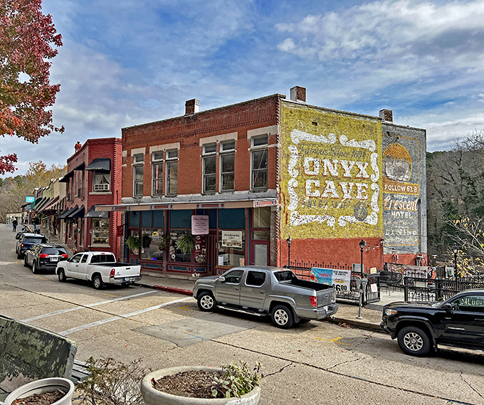 Historic downtown Eureka Springs, where Victorian buildings cling to hillsides as if declaring "gravity is merely a suggestion!"