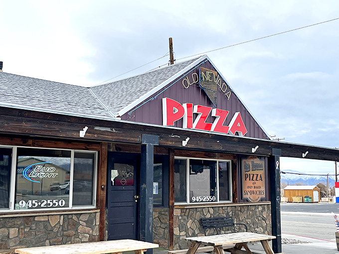 Old Nevada Pizza: Where time stands still but the ovens keep cranking out nostalgia by the slice. That rustic wooden facade hides pizza treasures within.