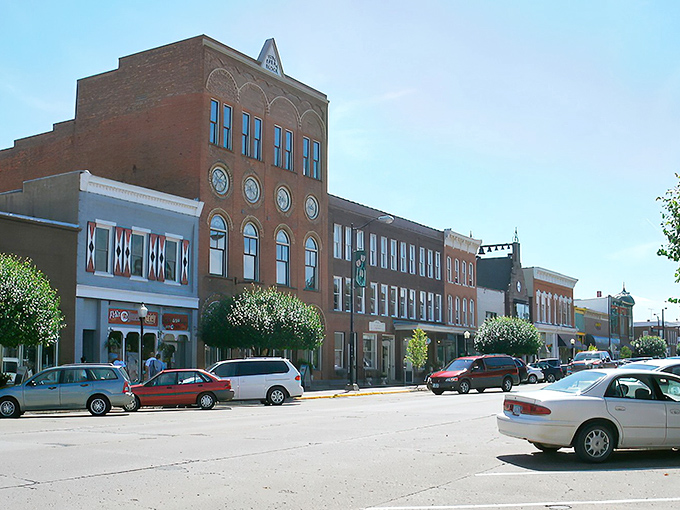 Downtown Pella's historic brick buildings stand like dutiful soldiers, guarding the town's Dutch heritage with timeless elegance.