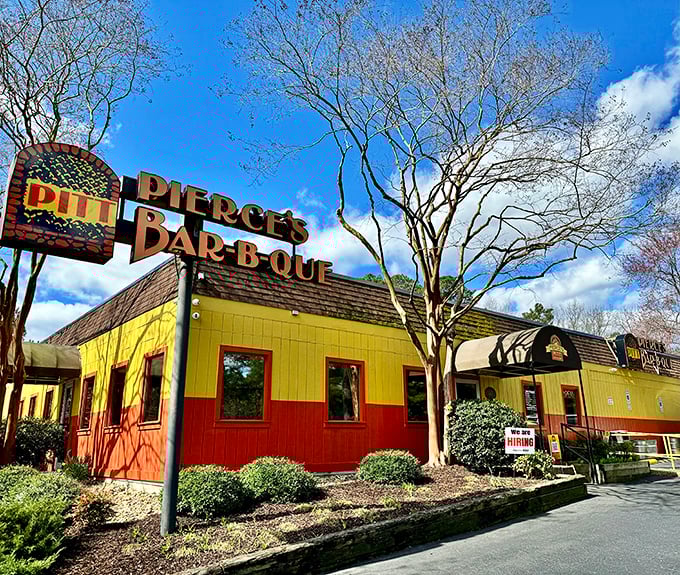 Pierce's vibrant yellow exterior isn't subtle &ndash; like a barbecue beacon calling to hungry travelers on I-64.