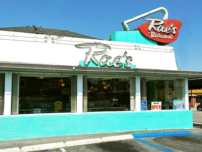 Rae's Restaurant: That turquoise facade isn't just a building&mdash;it's a time machine disguised as a diner, ready to transport you to simpler times.
