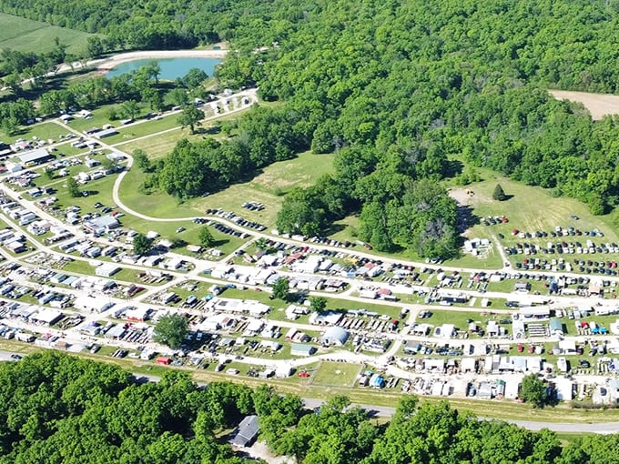 Aerial treasure hunting at its finest! Rutledge Flea Market sprawls across the landscape like a hopeful collector's dream come true.