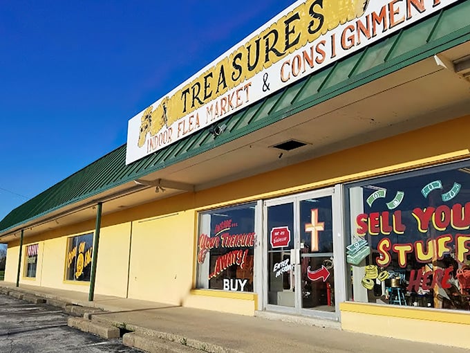 Treasures awaiting discovery behind that yellow facade. Like finding the world's best garage sale with air conditioning and no awkward small talk.